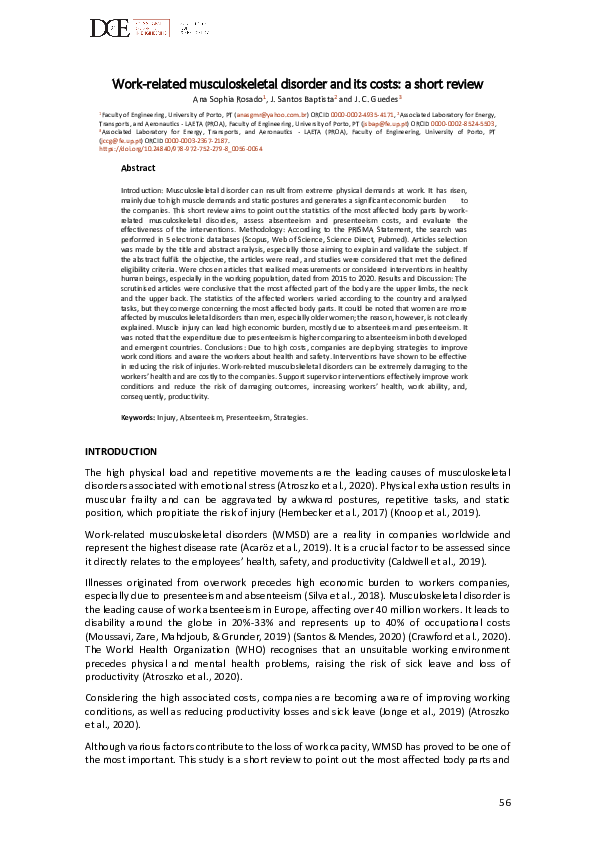 (PDF) Work-related musculoskeletal disorder and its costs: a short review