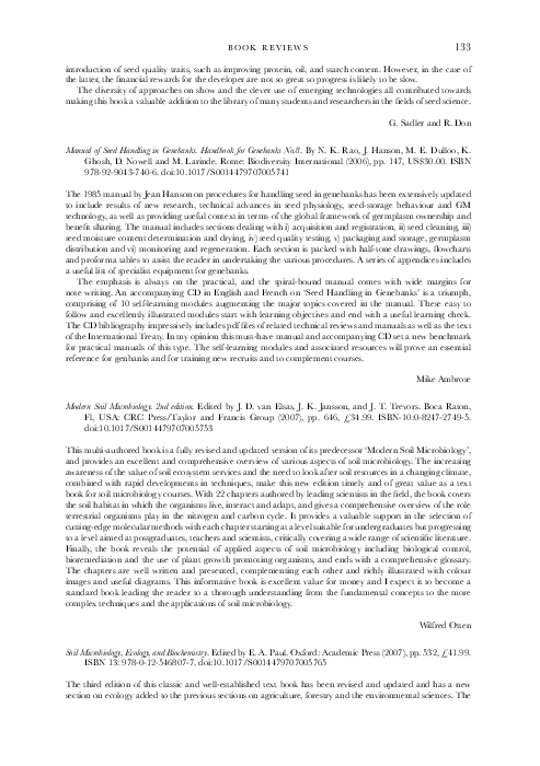 (PDF) Manual of Seed Handling in Genebanks. Handbook for Genebanks No.8 ...