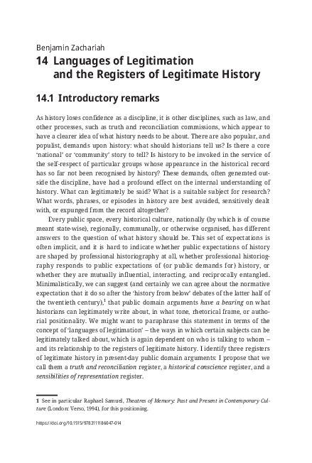 (PDF) Languages of Legitimation and the Registers of Legitimate History