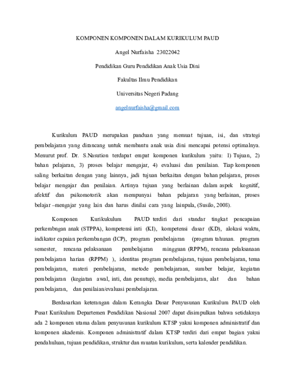 (DOC) KOMPONEN KOMPONEN DALAM KURIKULUM PAUD