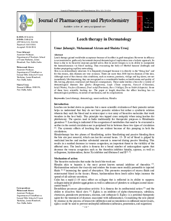 (PDF) Leech therapy in Dermatology