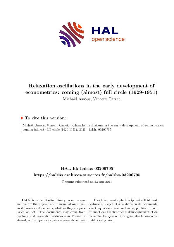 (PDF) Relaxation oscillations in the early development of econometrics ...