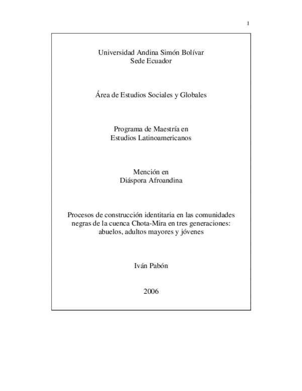 (PDF) Procesos de construcción identitaria en las comunidades negras de la cuenca Chota-Mira en ...