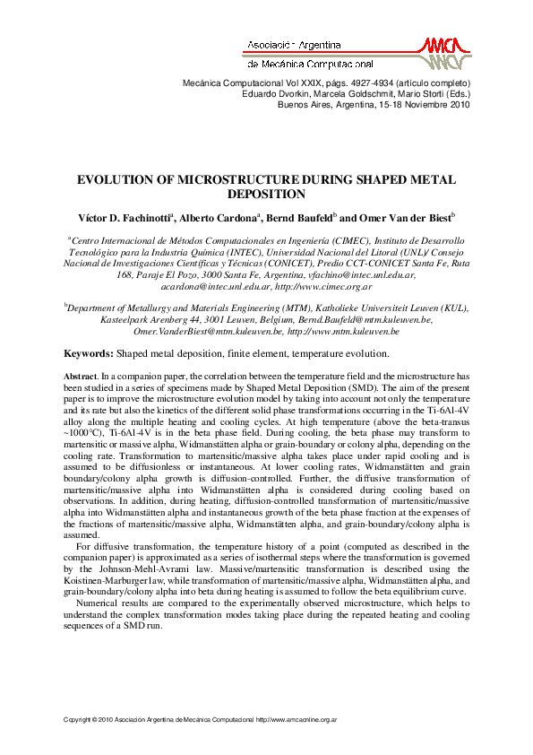 (PDF) Evolution of microstructure during shaped metal deposition | Bernd Baufeld - Academia.edu
