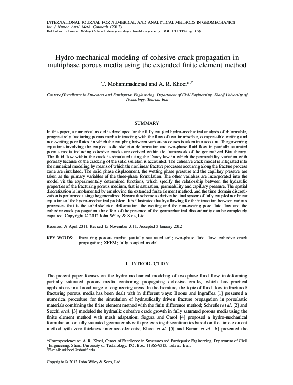 (PDF) Hydro‐mechanical modeling of cohesive crack propagation in multiphase porous media using ...