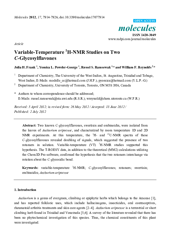 (PDF) Variable-Temperature 1H-NMR Studies on Two C-Glycosylflavones