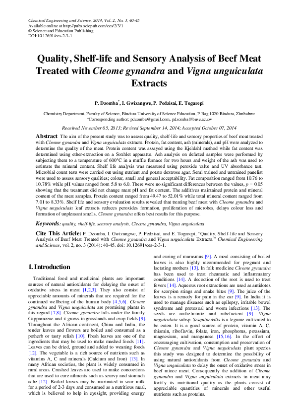 (PDF) Quality, Shelf-life and Sensory Analysis of Beef Meat Treated ...