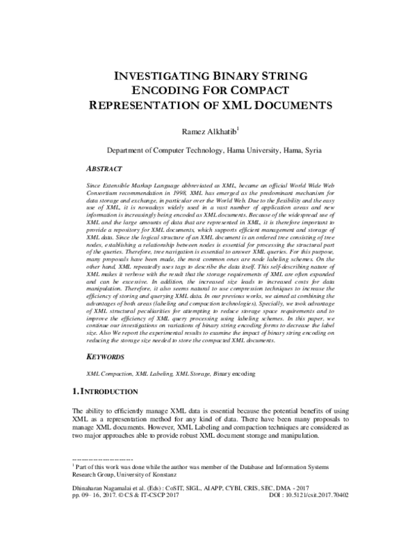 (PDF) Investigating Binary String Encoding for Compact Representation of XML Documents
