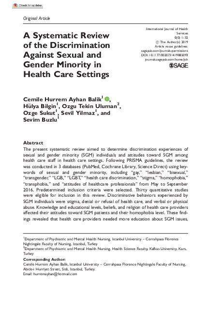 (PDF) A Systematic Review of the Discrimination Against Sexual and Gender Minority in Health ...