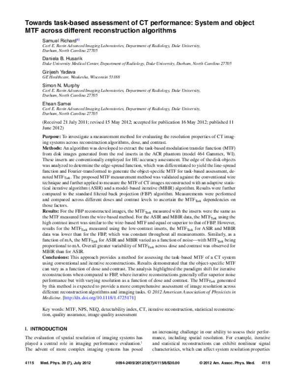(PDF) Towards task-based assessment of CT performance: System and object MTF across different ...