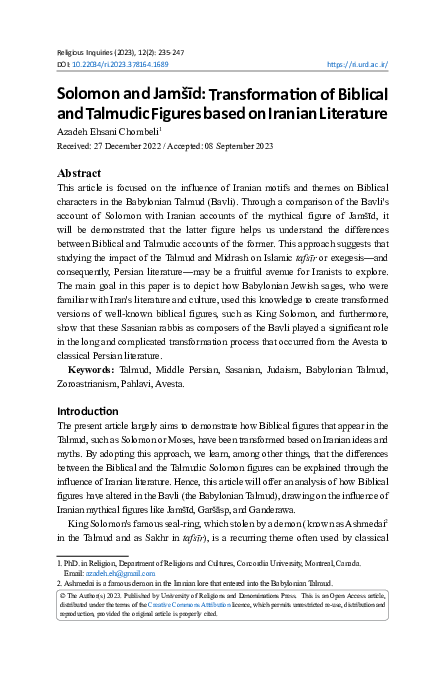(PDF) Solomon and Jamšīd: Transformation of Biblical and Talmudic ...