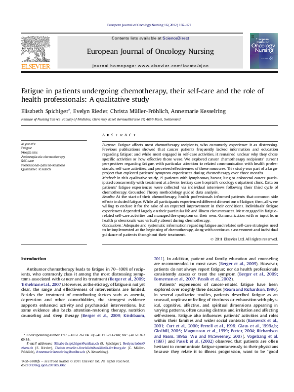(PDF) Fatigue in patients undergoing chemotherapy, their self-care and the role of health ...