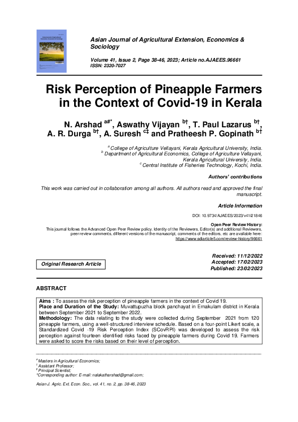 (PDF) Risk Perception of Pineapple Farmers in the Context of Covid-19 ...