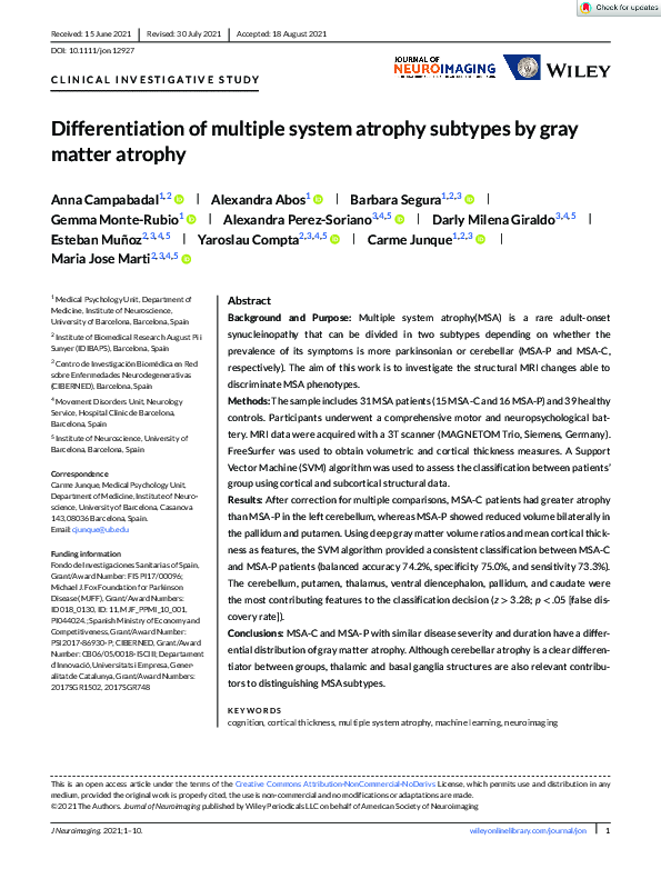 (PDF) Differentiation of multiple system atrophy subtypes by gray matter atrophy