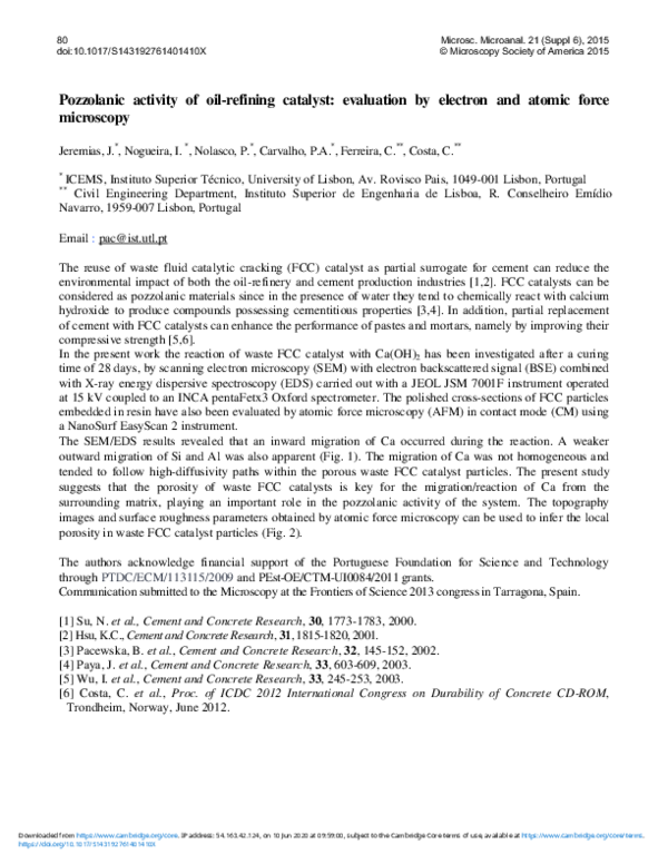 (PDF) Pozzolanic activity of oil-refining catalyst: evaluation by electron and atomic force ...