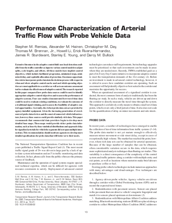 (PDF) Performance Characterization of Arterial Traffic Flow with Probe ...
