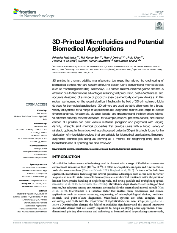(PDF) 3D-Printed Microfluidics and Potential Biomedical Applications