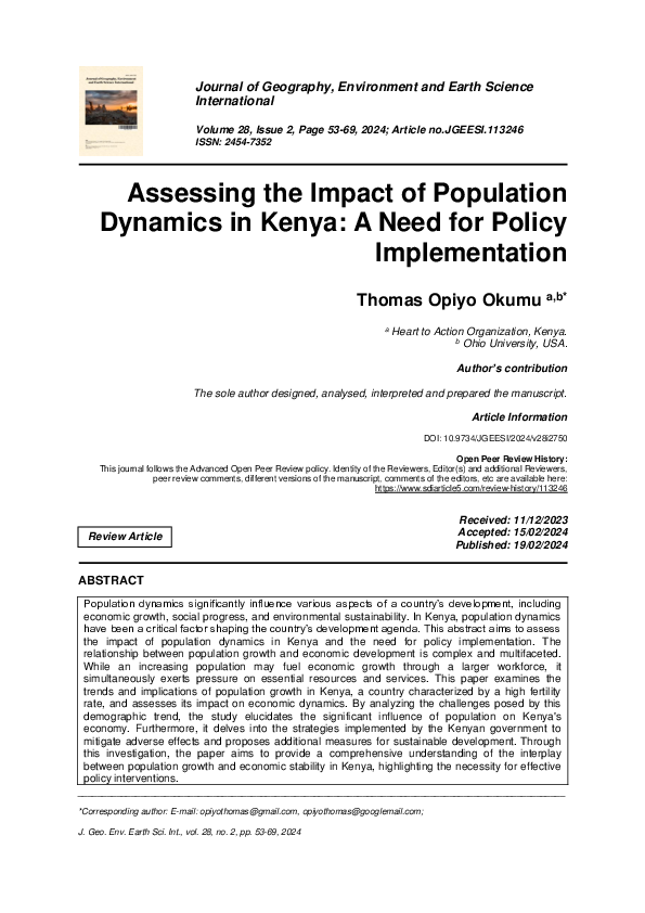 (PDF) Assessing the Impact of Population Dynamics in Kenya: A Need for ...