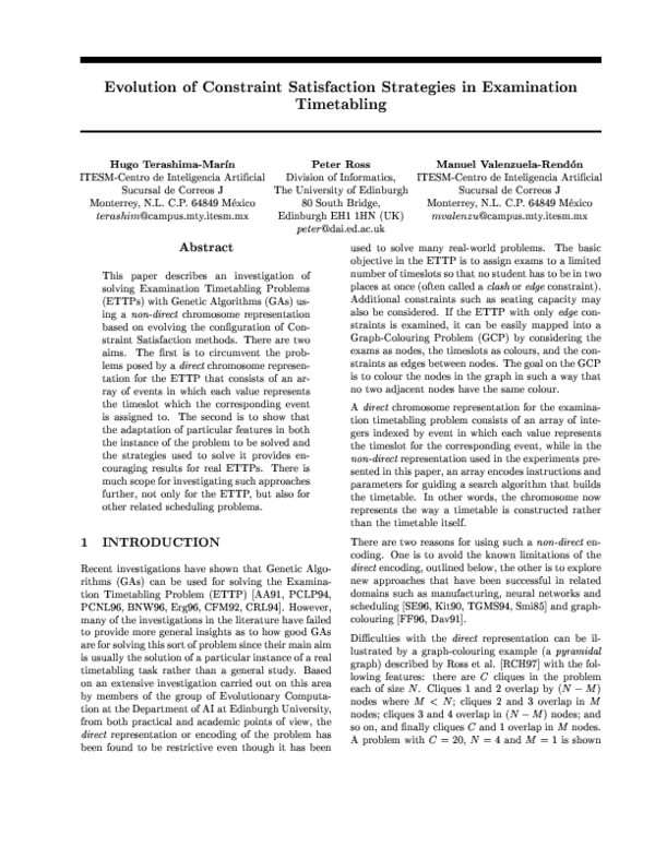 (PDF) Evolution of constraint satisfaction strategies in examination timetabling
