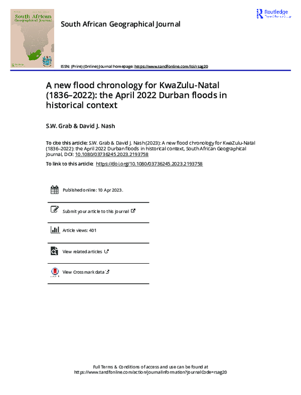 (PDF) A new flood chronology for KwaZulu-Natal (1836–2022): the April 2022 Durban floods in ...
