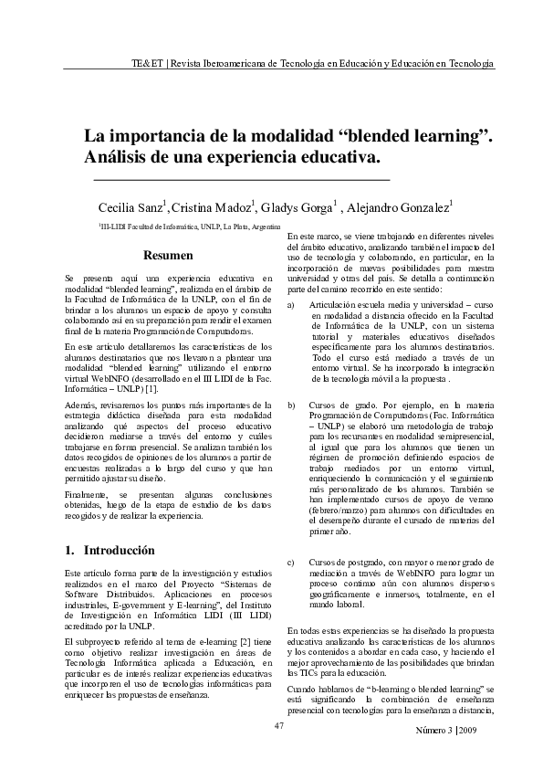 (PDF) La importancia de la modalidad blended learning . Análisis de una ...