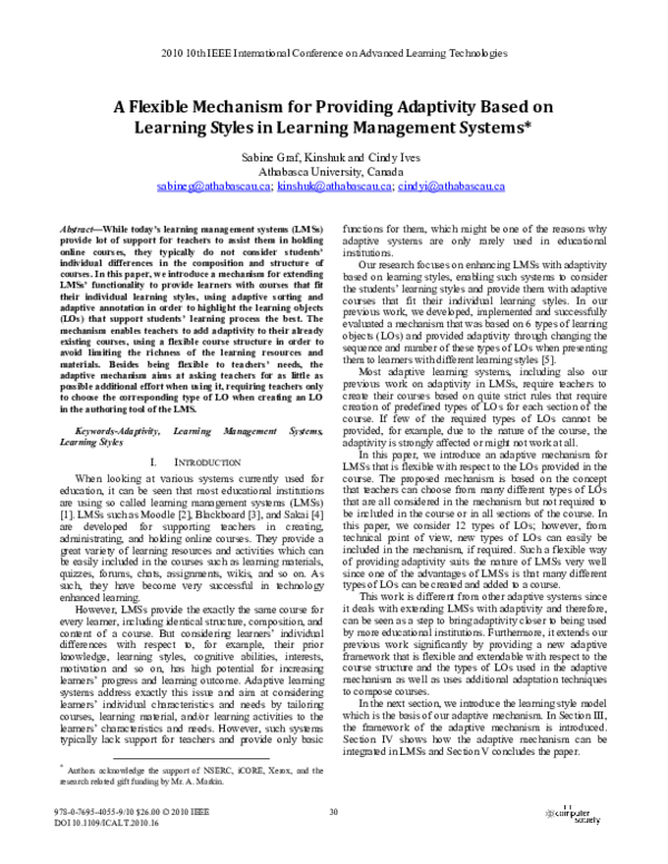 (PDF) A Flexible Mechanism for Providing Adaptivity Based on Learning ...