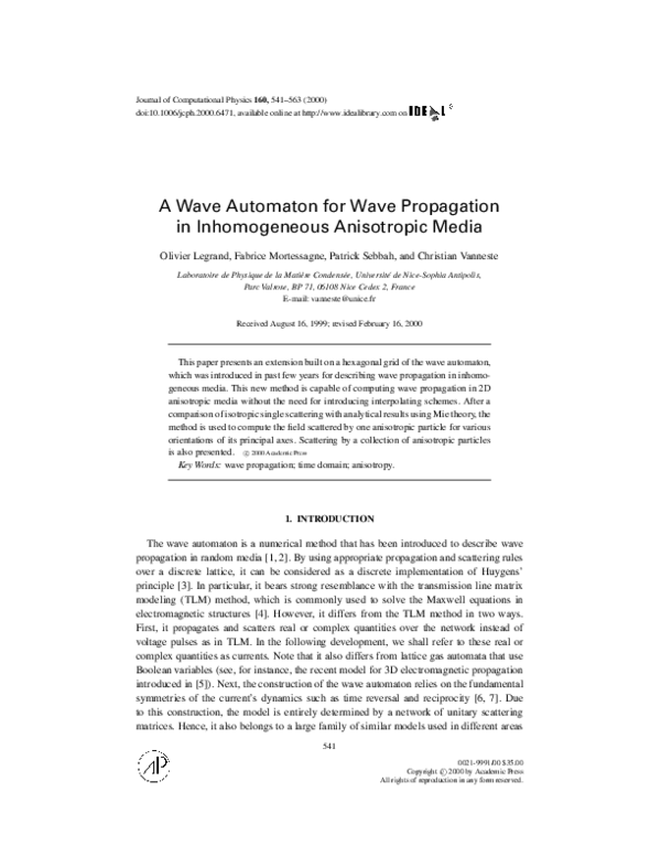 (PDF) A Wave Automaton for Wave Propagation in Inhomogeneous ...