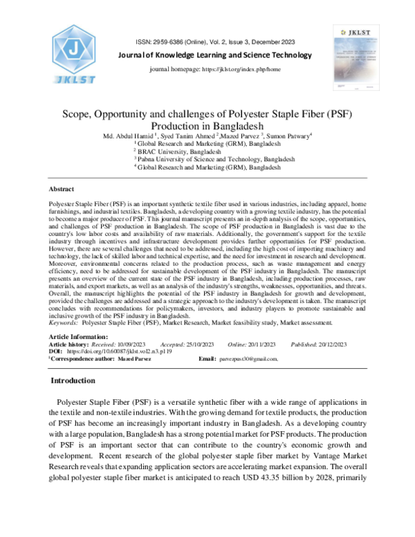 (PDF) Scope, Opportunity and challenges of Polyester Staple Fiber (PSF ...
