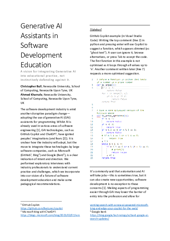 (PDF) Generative AI Assistants in Software Development Education