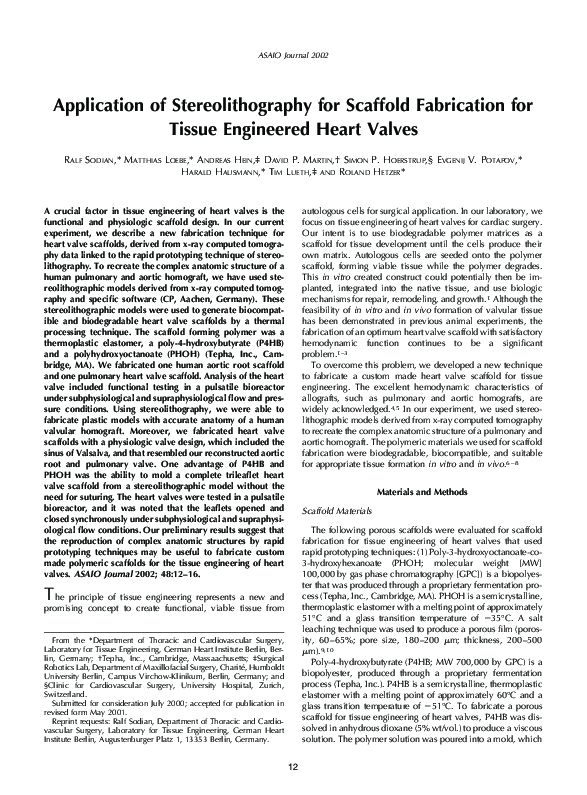 (PDF) Application of Stereolithography for Scaffold Fabrication for Tissue Engineering of Heart ...