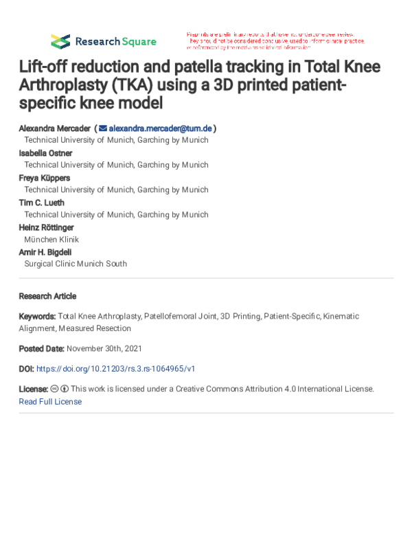 (PDF) Lift-off reduction and patella tracking in Total Knee ...