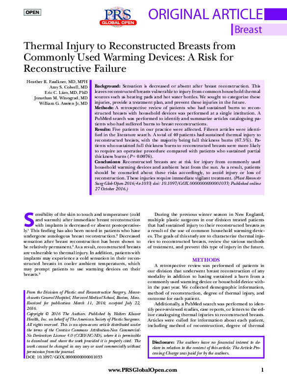 (PDF) Thermal Injury to Reconstructed Breasts from Commonly Used ...