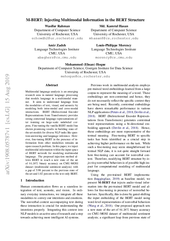 (PDF) M-BERT: Injecting Multimodal Information in the BERT Structure