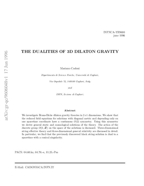 (PDF) Dualities in 3D Dilaton Gravity Theories