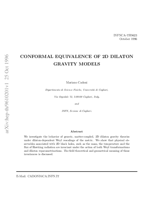 (PDF) Conformal equivalence of 2D dilaton gravity models