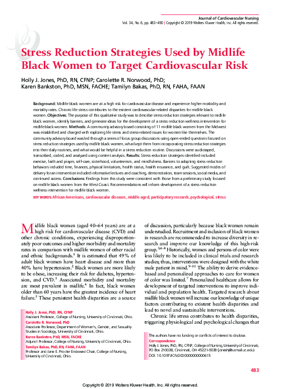 (PDF) Stress Reduction Strategies Used by Midlife Black Women to Target ...