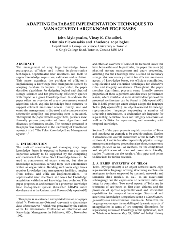 (PDF) Adapting Database Implementation Techniques To Manage Very Large Knowledge Bases