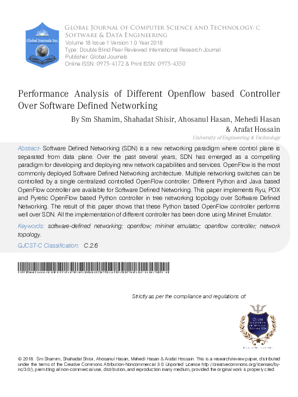 Pdf Performance Analysis Of Different Openflow Based Controller Over Software Defined