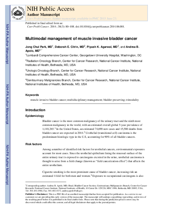 (PDF) Multimodal management of muscle-invasive bladder cancer | Piyush ...