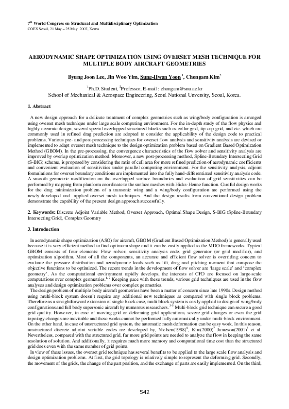 (PDF) Aerodynamic Shape Optimization using Overset Mesh Technique for Multiple Body Aircraft ...