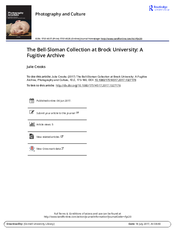 (PDF) The Bell-Sloman Collection at Brock University: A Fugitive Archive