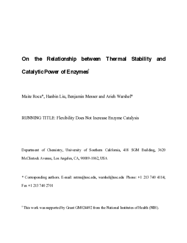 (PDF) On the Relationship between Thermal Stability and Catalytic Power ...