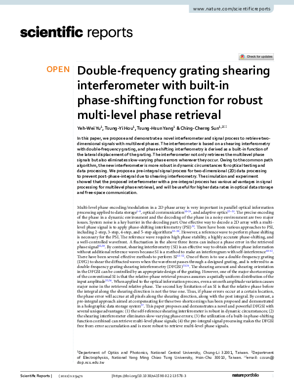 (PDF) Double-frequency grating shearing interferometer with built-in phase-shifting function for ...