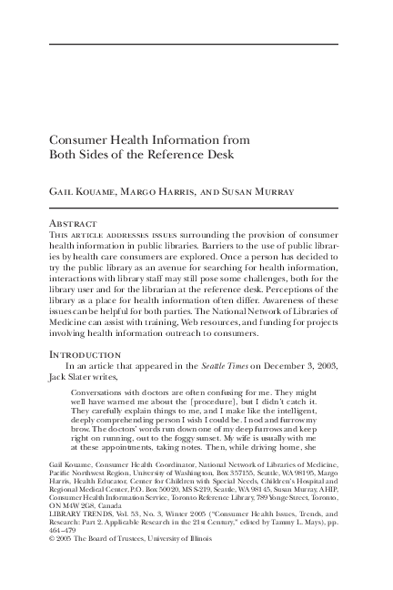 (PDF) Consumer health information from both sides of the reference desk