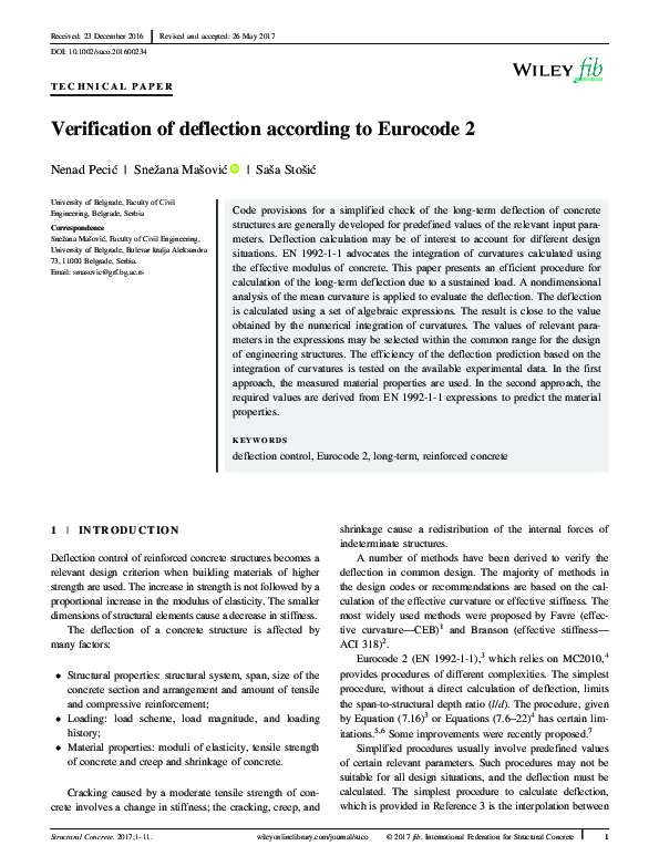 (PDF) Verification of deflection according to Eurocode 2