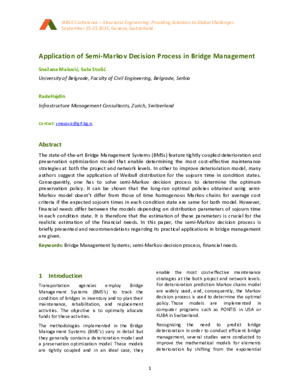 (PDF) Semi-Markov Decision Processes for Bridge Management