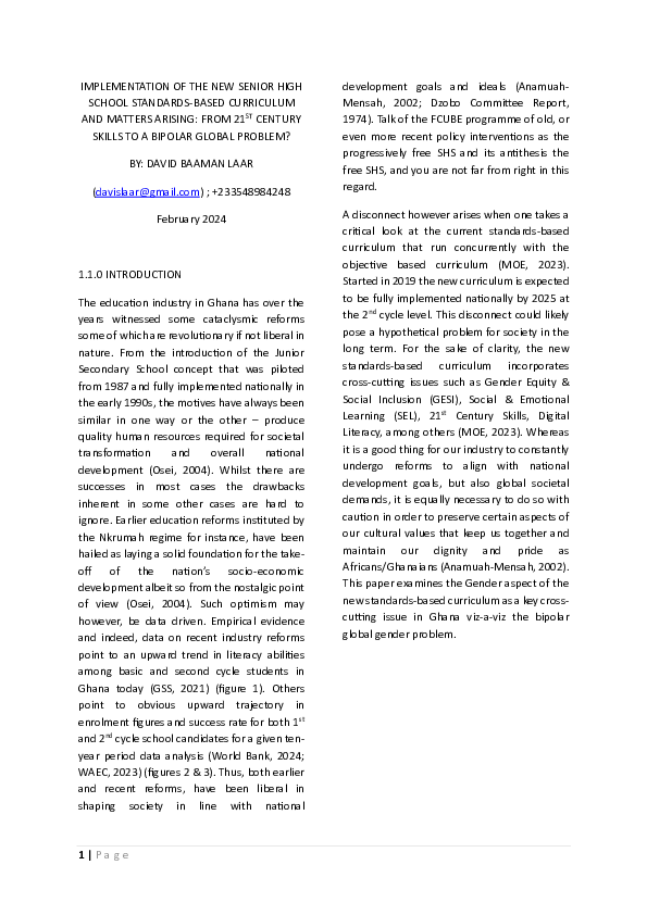(PDF) P a g e IMPLEMENTATION OF THE NEW SENIOR HIGH SCHOOL STANDARDS ...