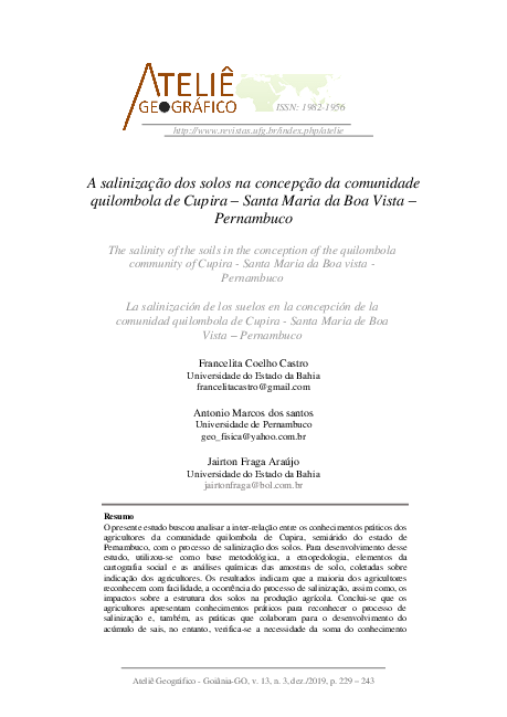 (PDF) A salinização dos solos na concepção da comunidade quilombola de ...
