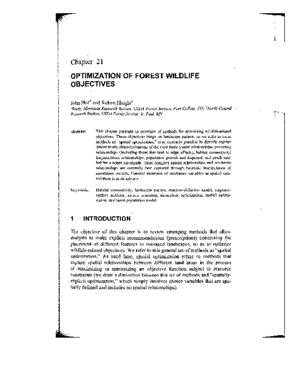 (PDF) Optimization of Forest Wildlife Objectives