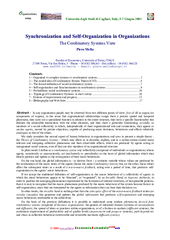 (PDF) Synchronization and Self-Organization in Organizations. The ...